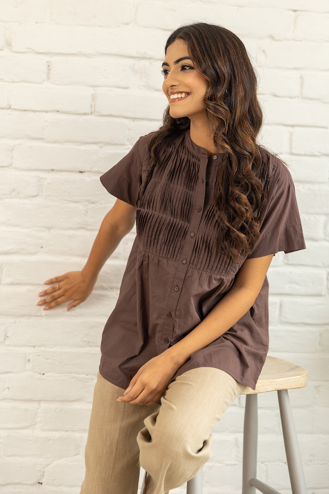 Russet Cotton Shirt Top – Earthy Tones with a Classic Fit